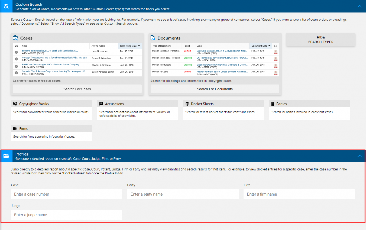 How can I create a report on a firm, judge, court or party using just ...