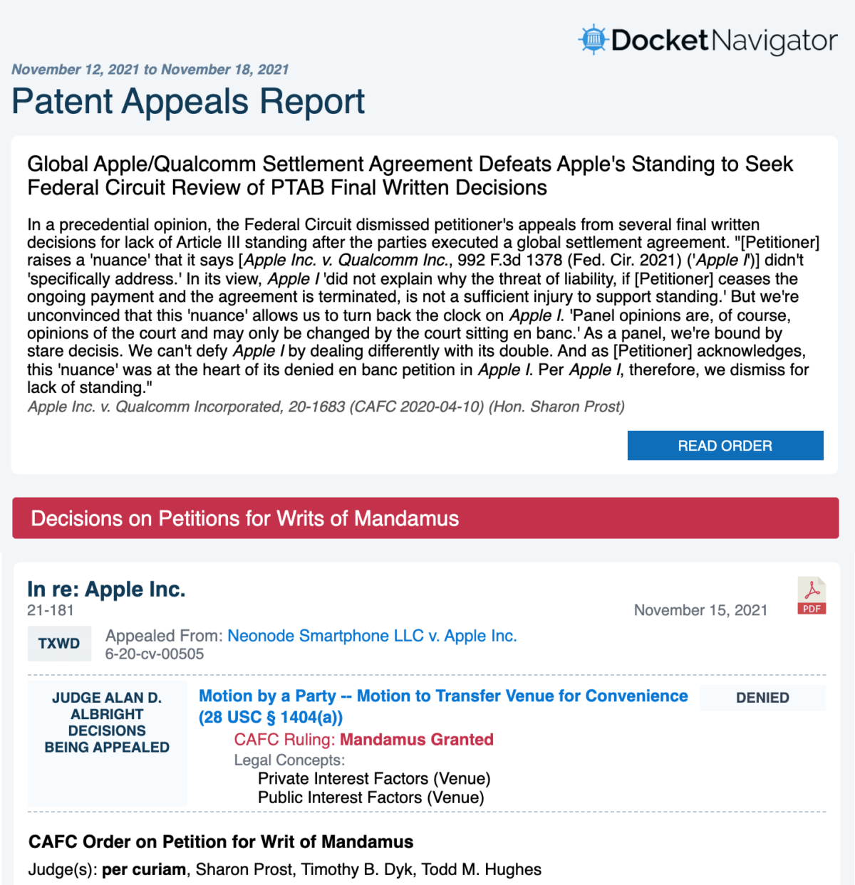 Patent Appeals – Docket Navigator
